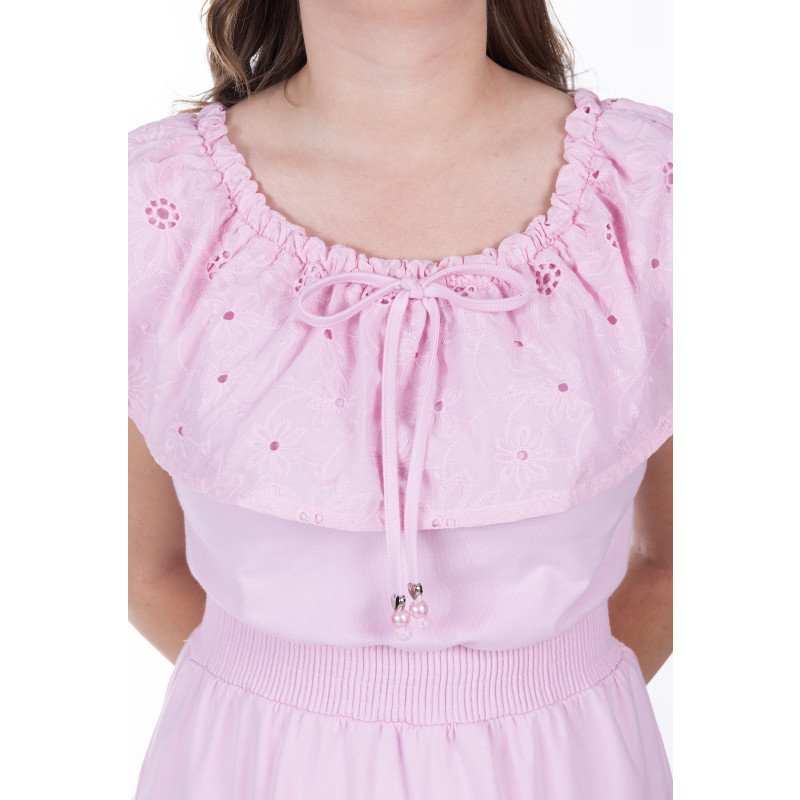 Vestido Alanys Em Malha Lisa E Laise Rosa Hapuk