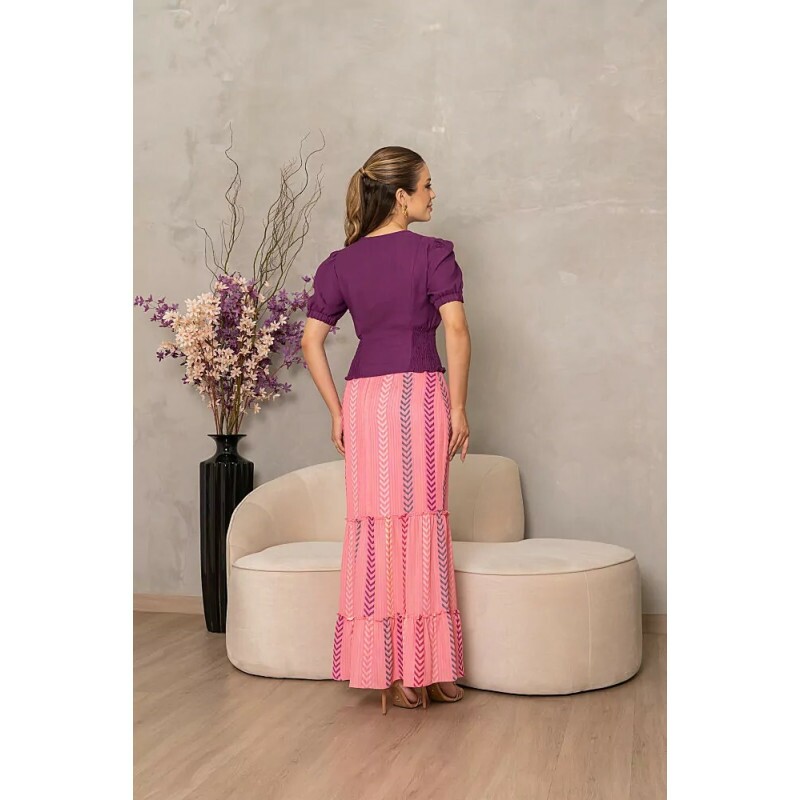 Blusa Em Crepe Com Lástex No Cós Manga Balão Luciana Pais