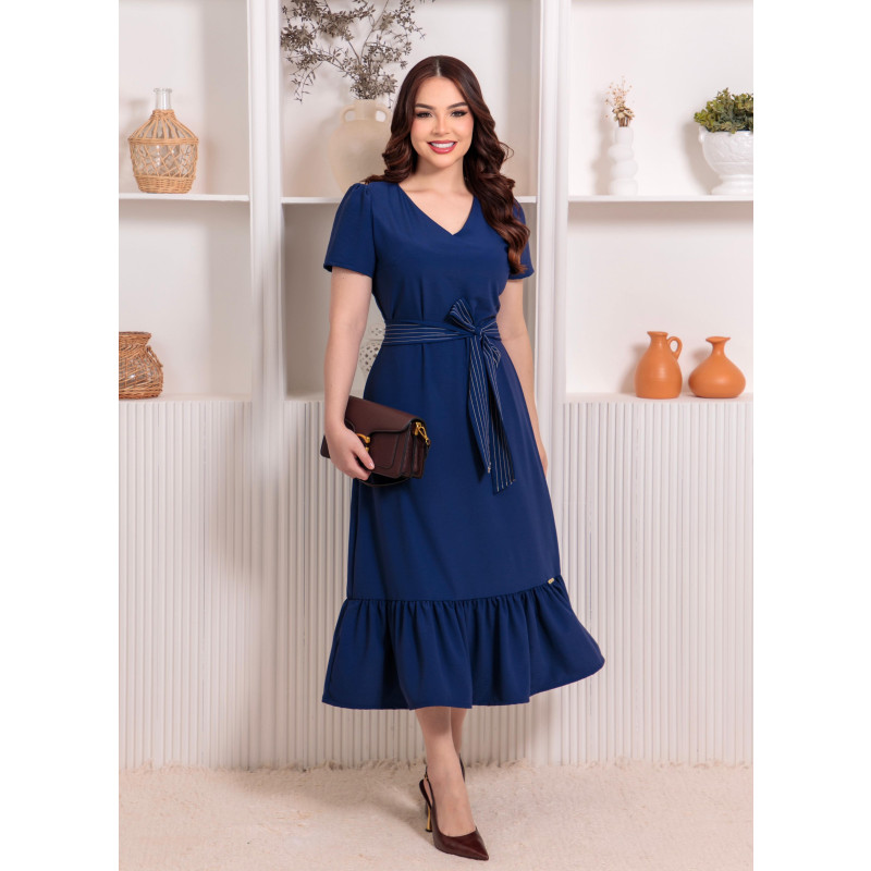 Vestido Tereza Em Crepe Azul Maria Amore