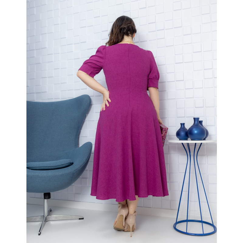 Vestido Plus Size Em Linho Com Pliester Kauly