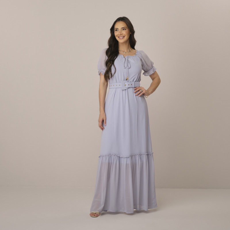 Vestido Katia Em Crepe Michelangelo Cinza Tatá Martello