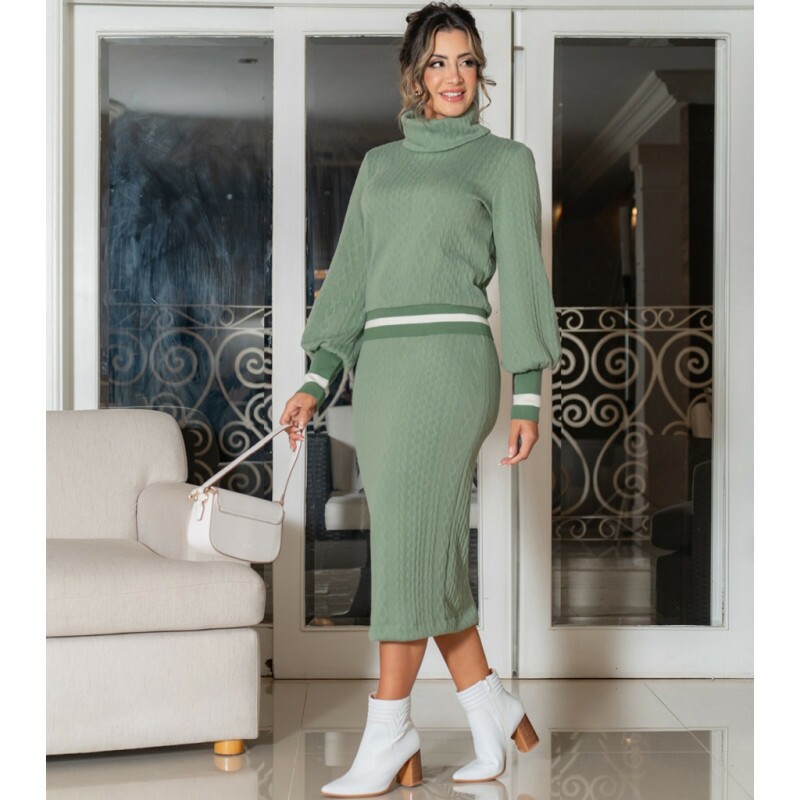 Conjunto Em Malha Jacquard Tricot Verde Luciana Pais