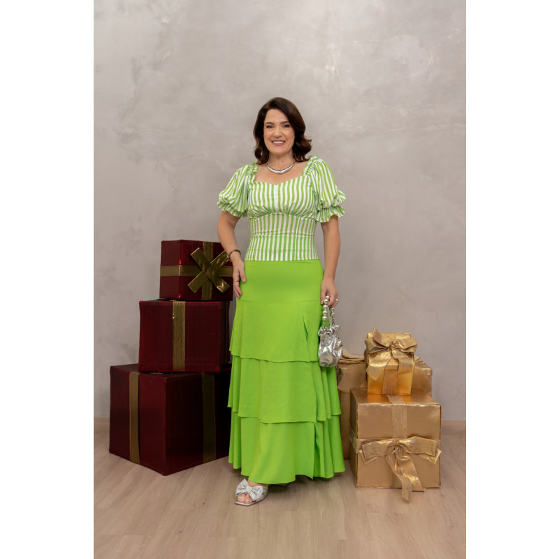 Cropped Em Crepe Listrado Verde Lucina Pais