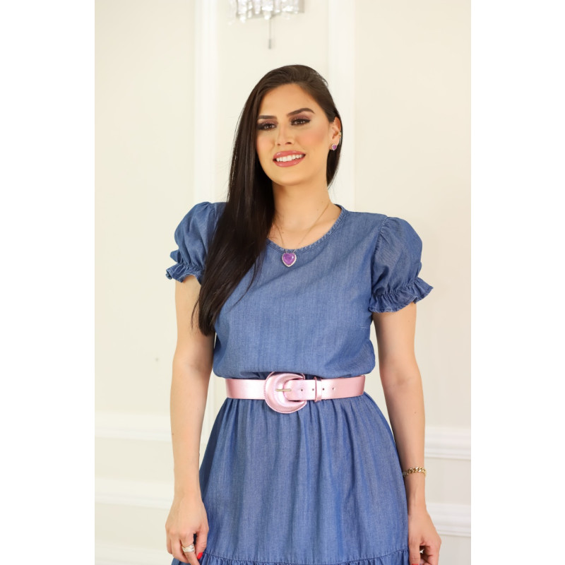 Vestido Jeans Com Babado