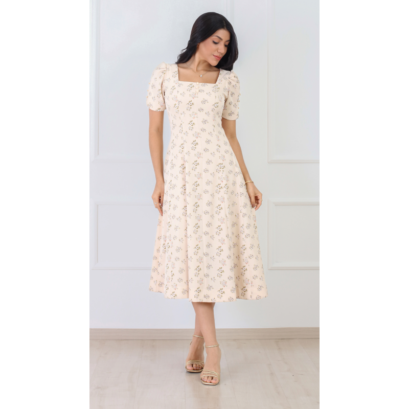 Vestido Dalva Em Crepe Texturizado Com Estampa Floral Puro Shamry